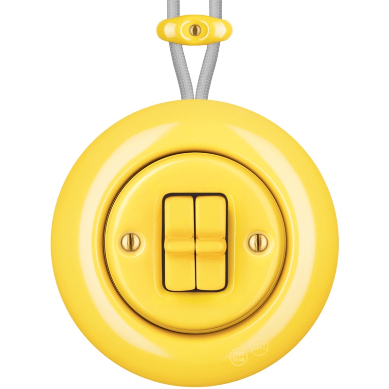 PORCELAIN ROUND SURFACE MOUNTED DOUBLE TOGGLE BUTTON SWITCH YELLOW ...