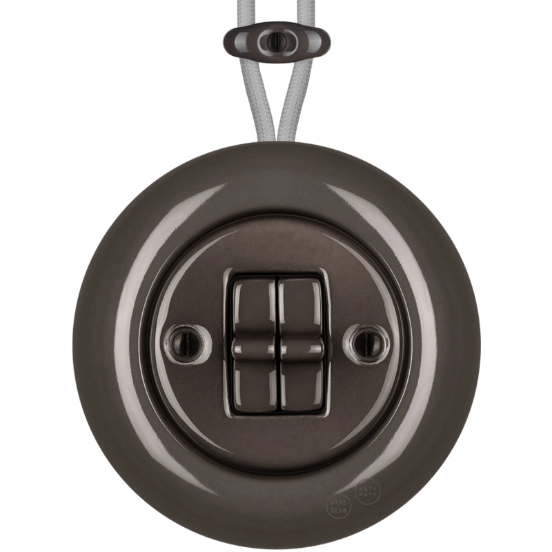 PORCELAIN ROUND SURFACE MOUNTED DOUBLE TOGGLE BUTTON SWITCH BROWN ...